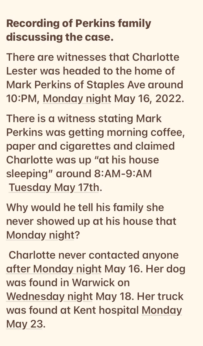 Audio: Perkins family discusses Charlotte Lester case involving Mark ...
